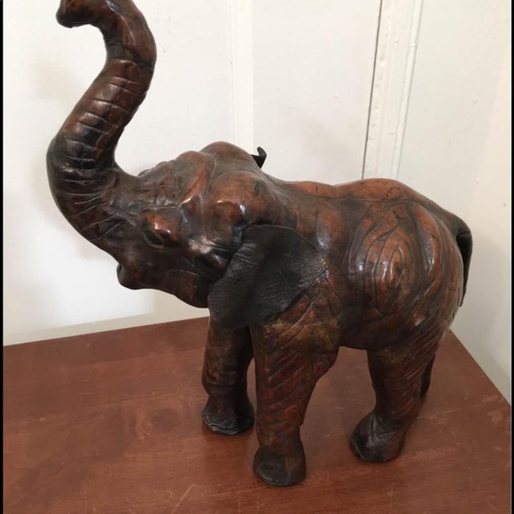 Art | Vintage Elephant Leather Brown Figure Figurine Wtrunk Up | Poshmark